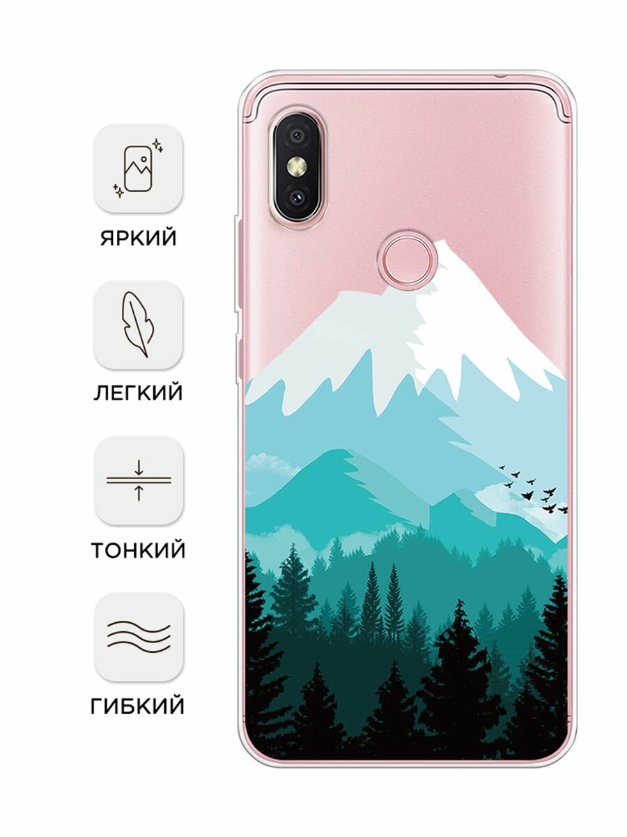 Чехол на Xiaomi Redmi S2 (Redmi Y2) / Сяоми Редми С2 (Редми Y2) с принтом "Синяя снежная гора", прозрачный — фото 1