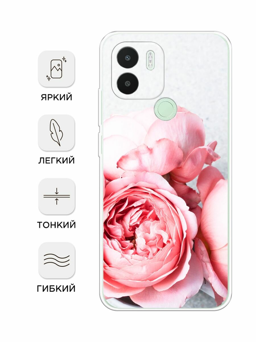 Чехол на Xiaomi Redmi A1+/Redmi A2+/Poco C51/C50 / Редми A1+ с принтом "Пионы на белом" — фото 1
