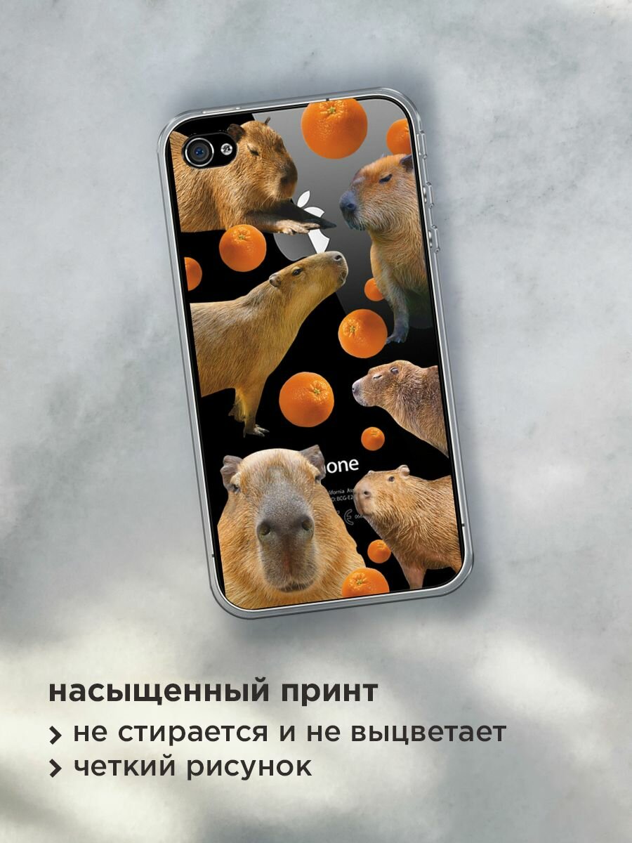 Чехол на Apple iPhone 4/4S / Айфон 4/4S с принтом "Капибара и апельсины", прозрачный — фото 1