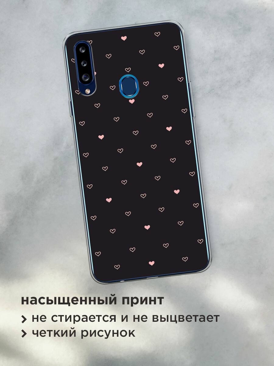 Чехол на Samsung Galaxy A20s / Самсунг Галакси A20s с принтом "Черный фон и сердечки" — фото 1