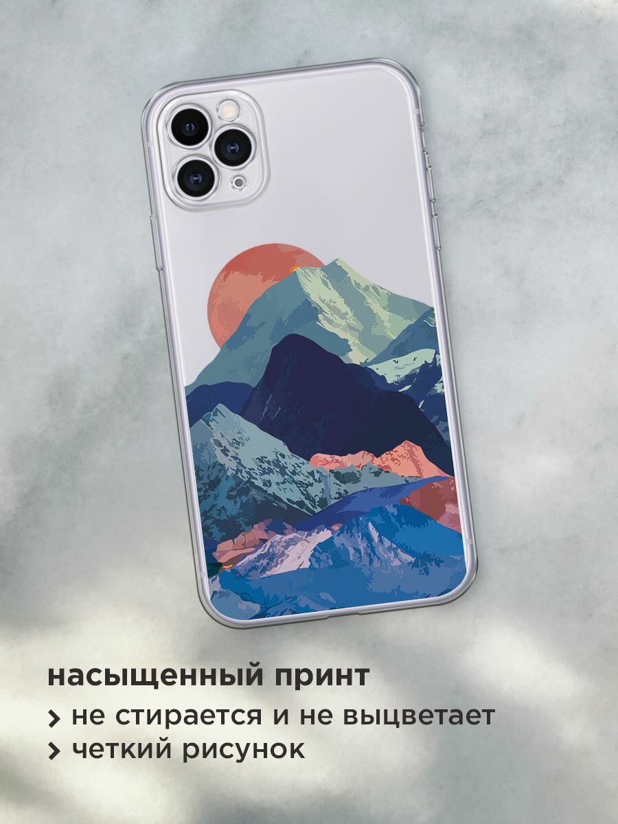 Чехол на Apple iPhone 11 Pro / Айфон 11 Про с принтом "Закат в снежных горах", прозрачный — фото 1