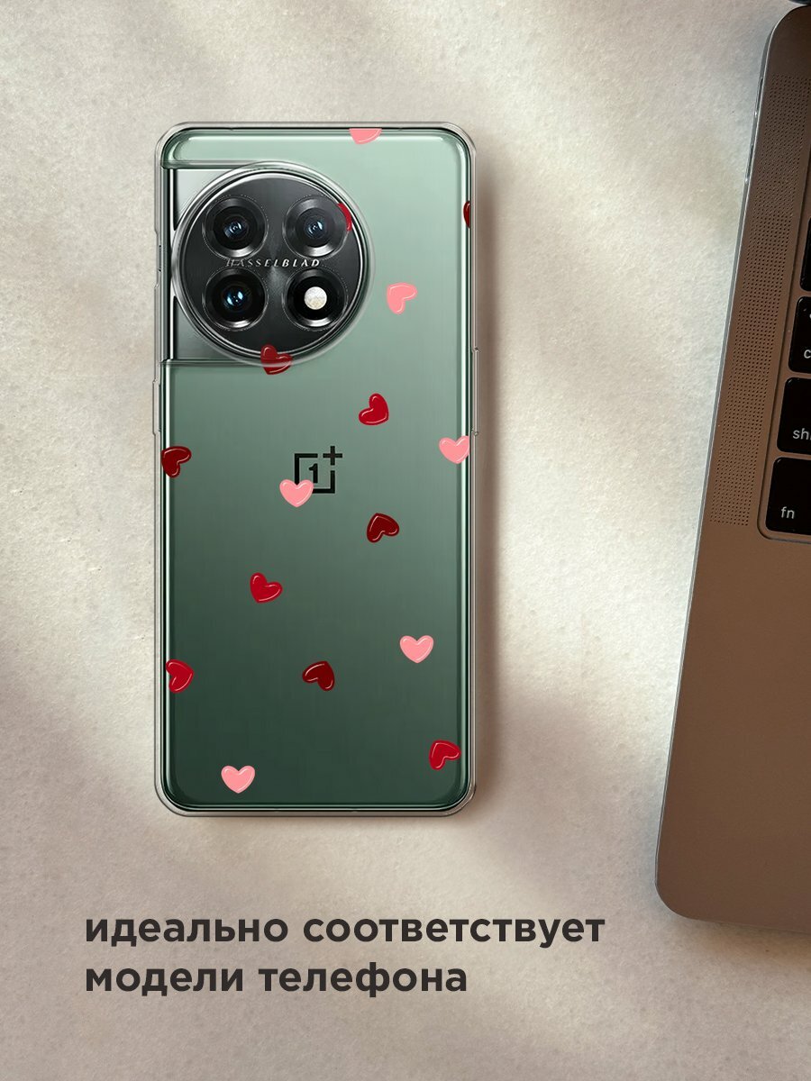 Чехол на OnePlus 11 / Ван Плас 11 с принтом "Бордовые сердечки 2" — фото 1