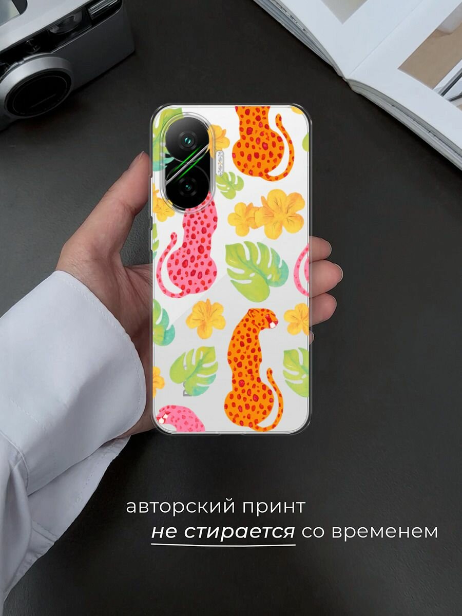 Силиконовый чехол на Poco F7 / Поко F7 с принтом "Экзотика", прозрачный — фото 1