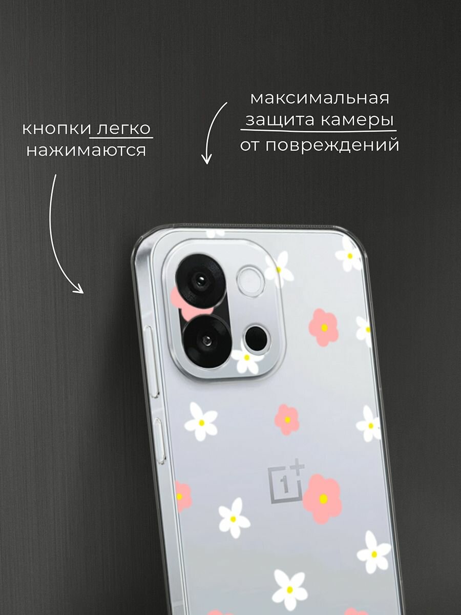 Чехол на OnePlus 13T / Ван Плас 13Т с принтом "Розовые и белые цветы", прозрачный — фото 1