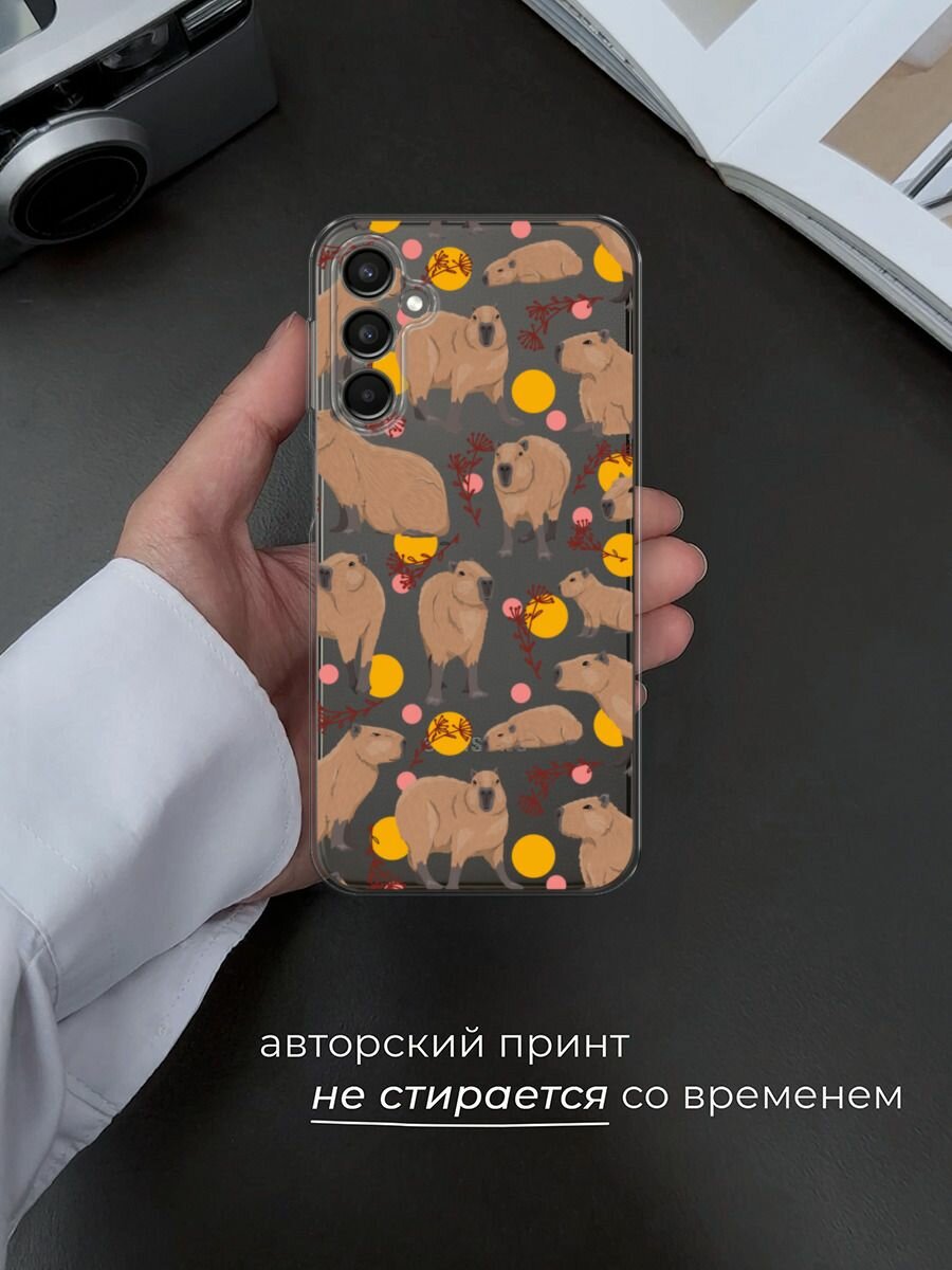 Чехол на Samsung Galaxy A24 / Самсунг Галакси A24 с принтом "Капибара паттерн", прозрачный — фото 1