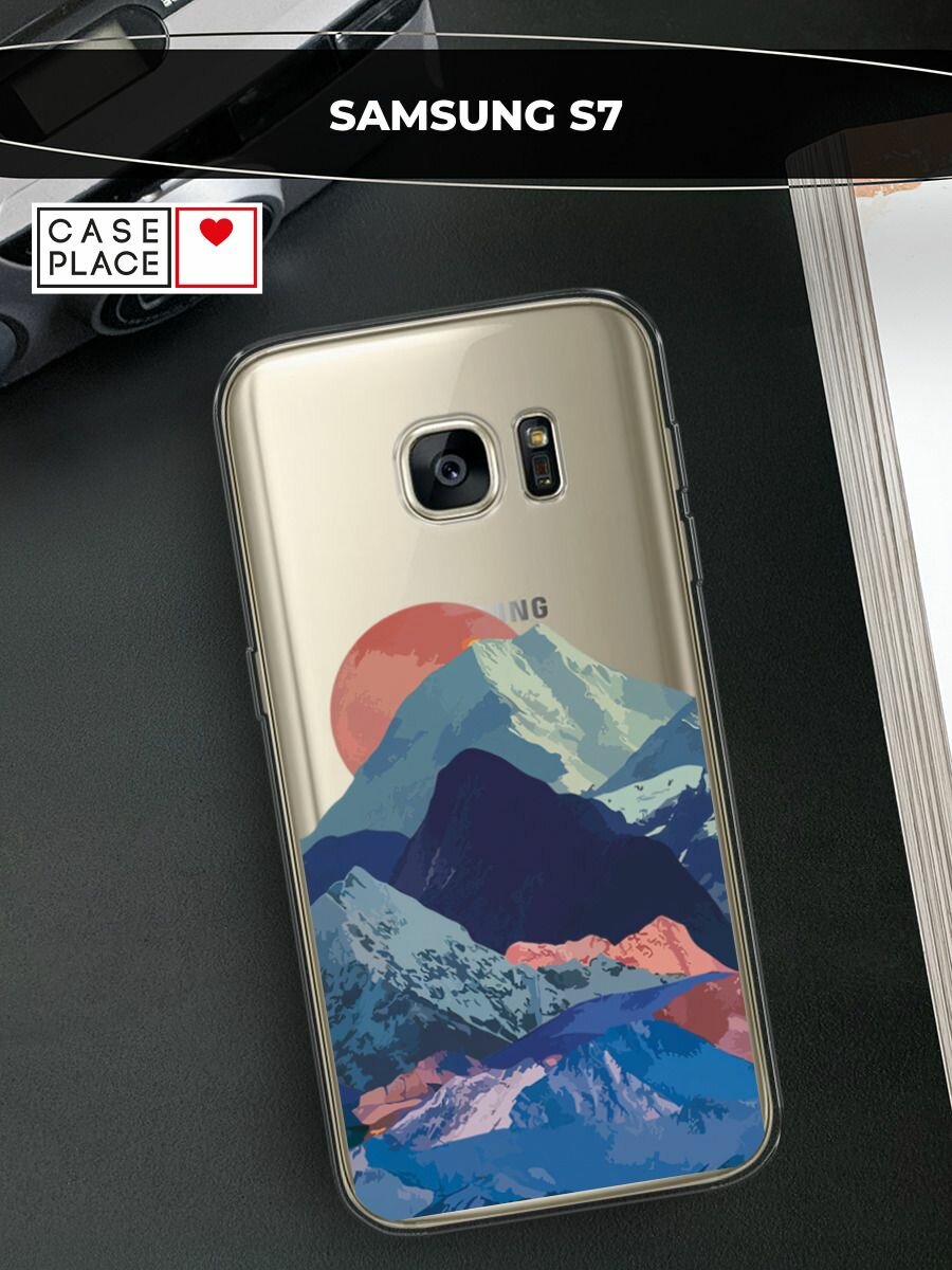 Чехол на Samsung Galaxy S7 / Самсунг Галакси С 7 с принтом "Закат в снежных горах", прозрачный
