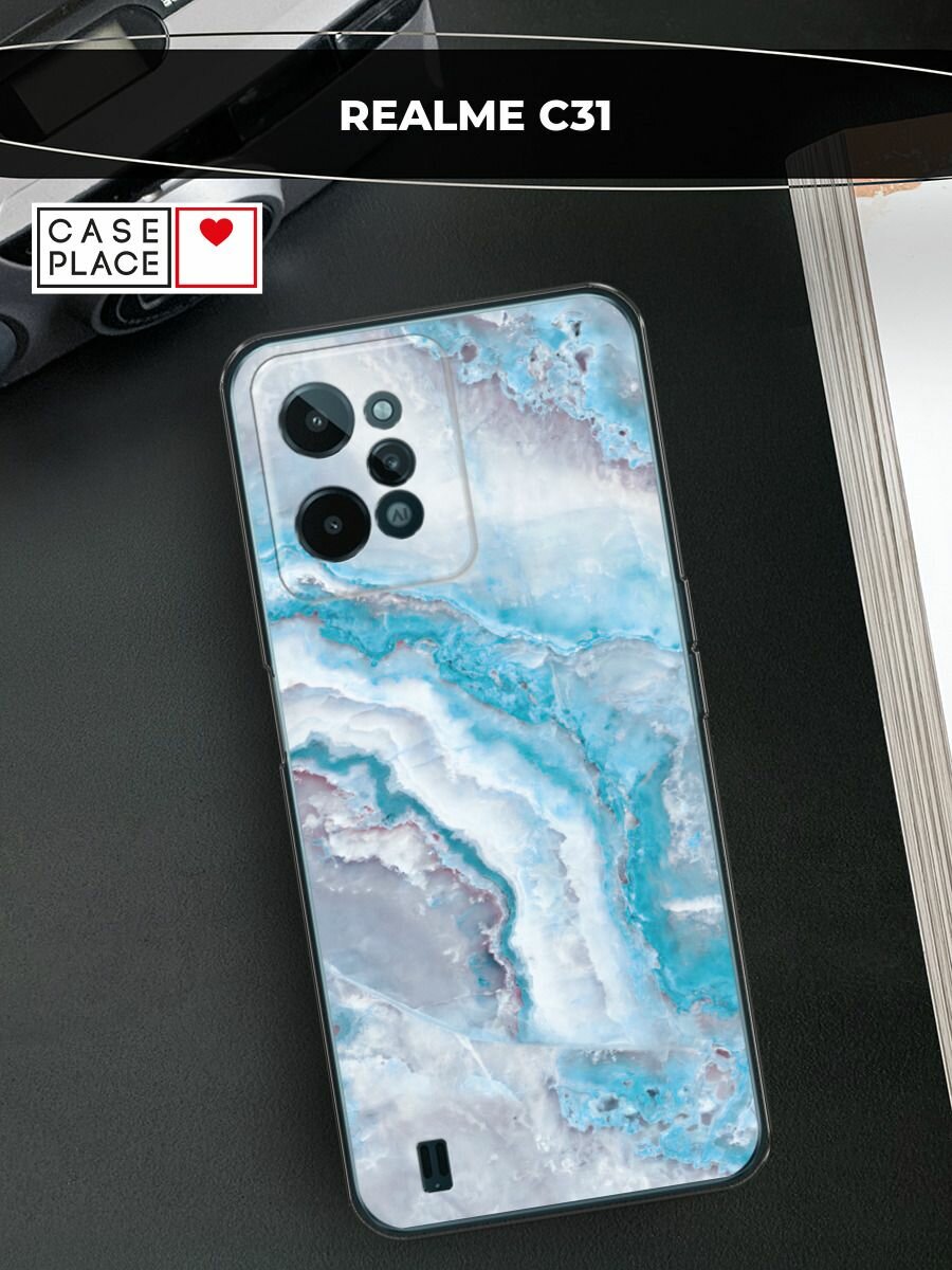 Чехол на Realme C31 / Реалми C31 с принтом "Нежно-голубой мрамор"