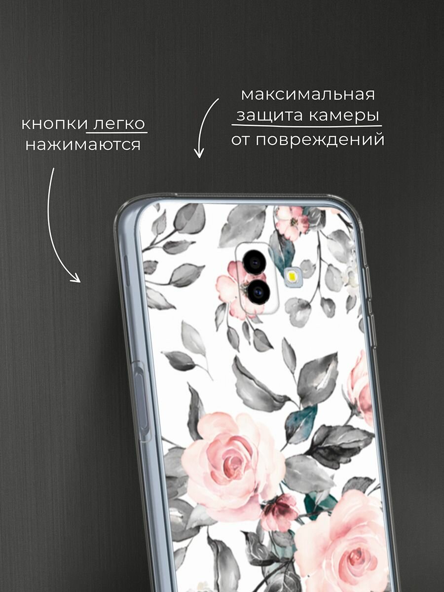 Чехол на Samsung Galaxy J6 + / Самсунг Галакси J6 Плюс 2018 с принтом "Розы на белом" — фото 1