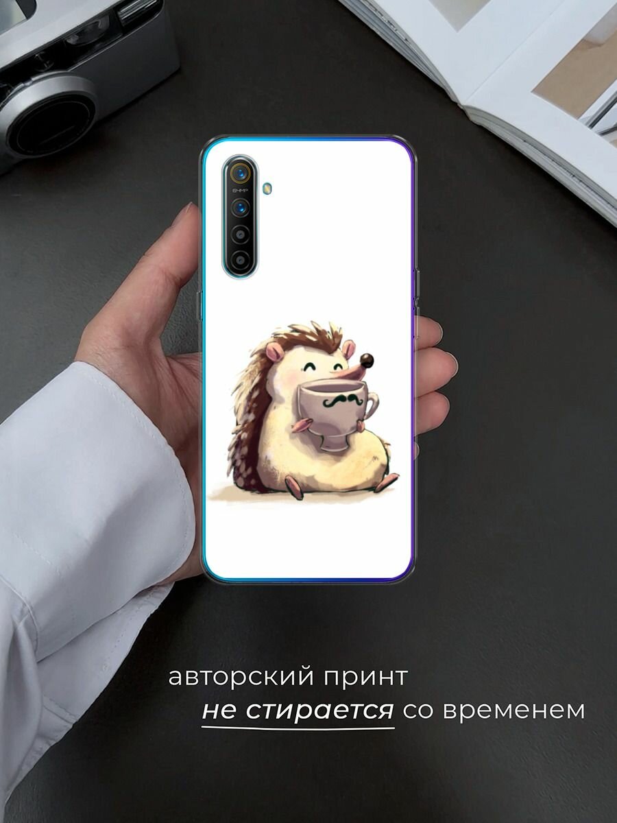 Силиконовый чехол на Realme XT / Реалми XT с принтом "Еж кофеман" — фото 1