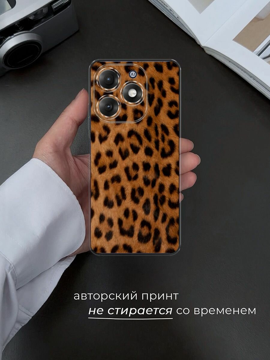 Силиконовый чехол на Itel A70 / Ител А70 с принтом "Мех леопарда" — фото 1