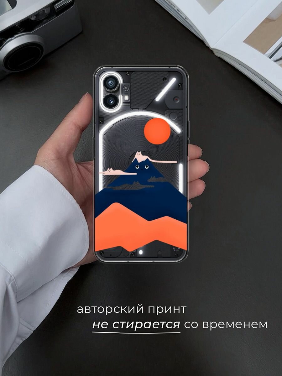 Чехол на Nothing Phone 1 / Нафинг Фон 1 с принтом "Кот-гора", прозрачный — фото 1