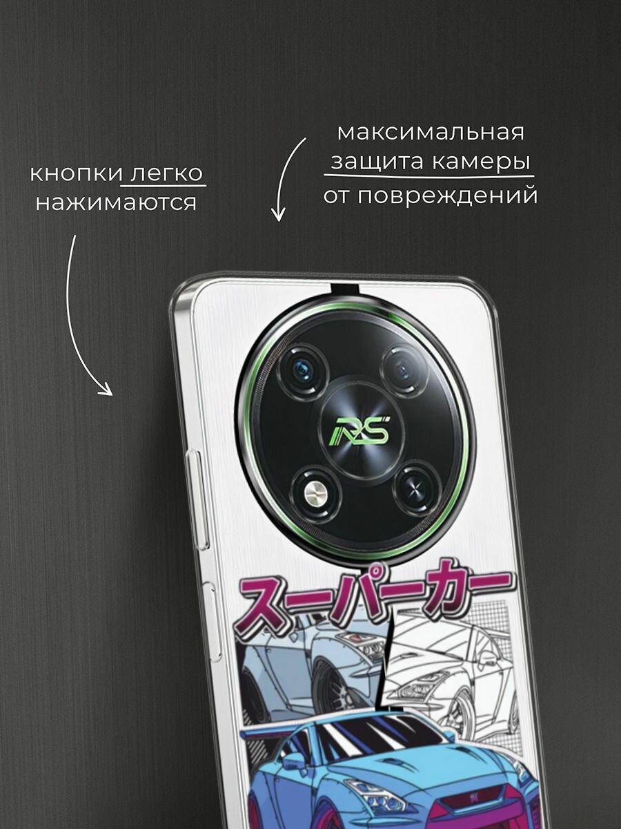 Чехол на Itel RS4 / Ител РС4 с принтом "JDM коллаж", прозрачный — фото 1