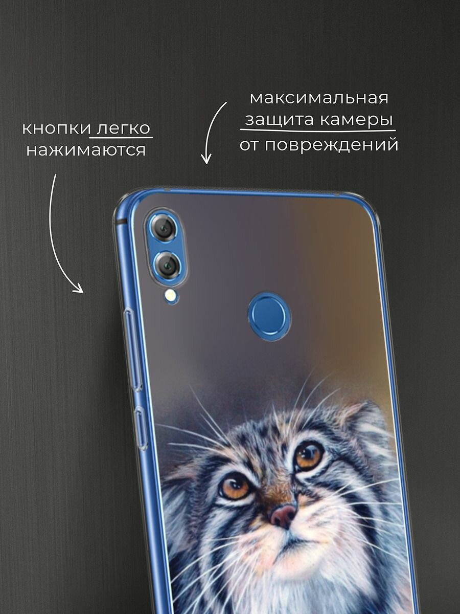 Силиконовый чехол на Honor 8X / Хонор 8Х с принтом "Кот манул 2" — фото 1