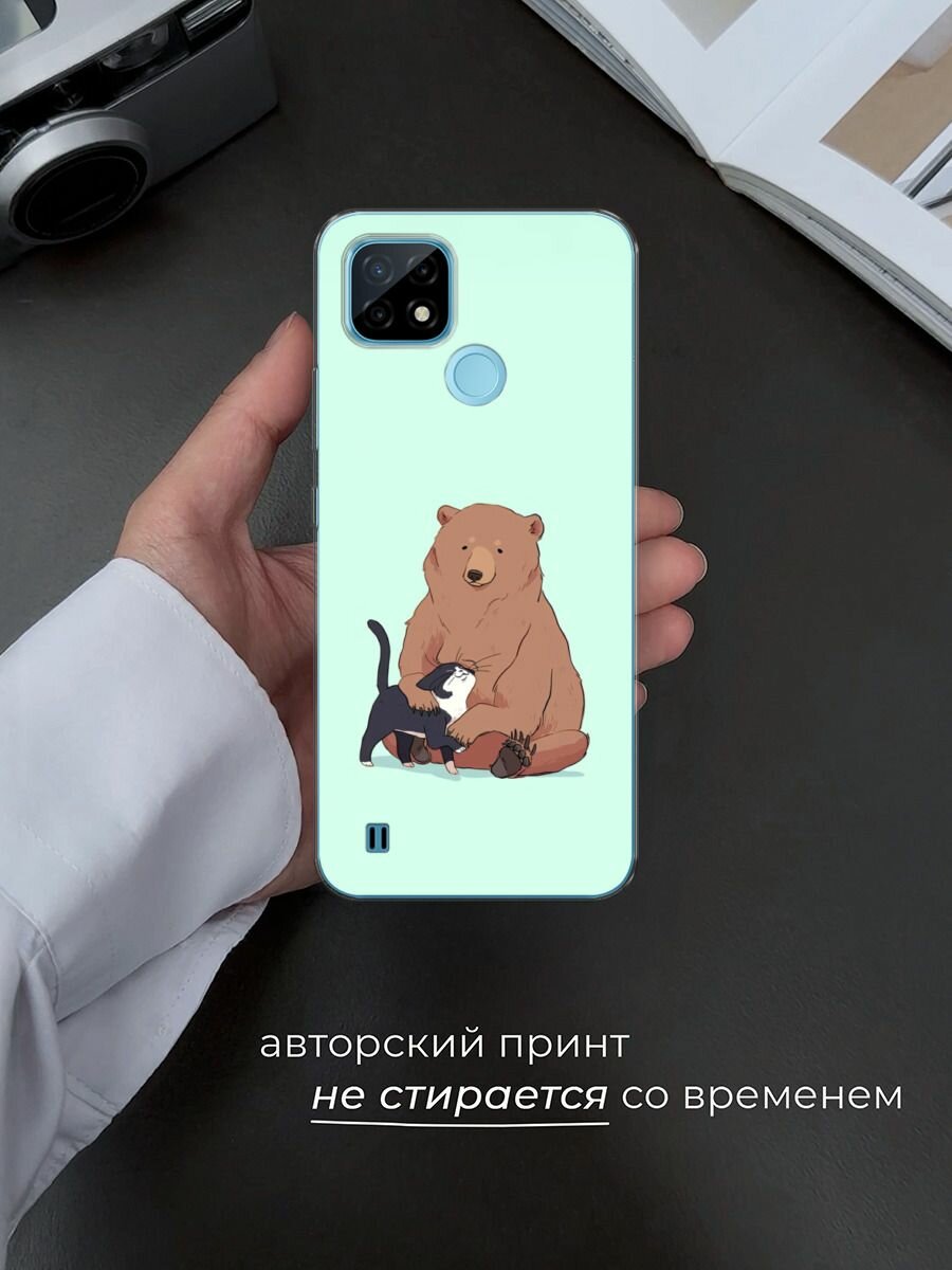 Чехол на Realme C21 / Реалми С21 с принтом "Медведь и кошка дружба" — фото 1