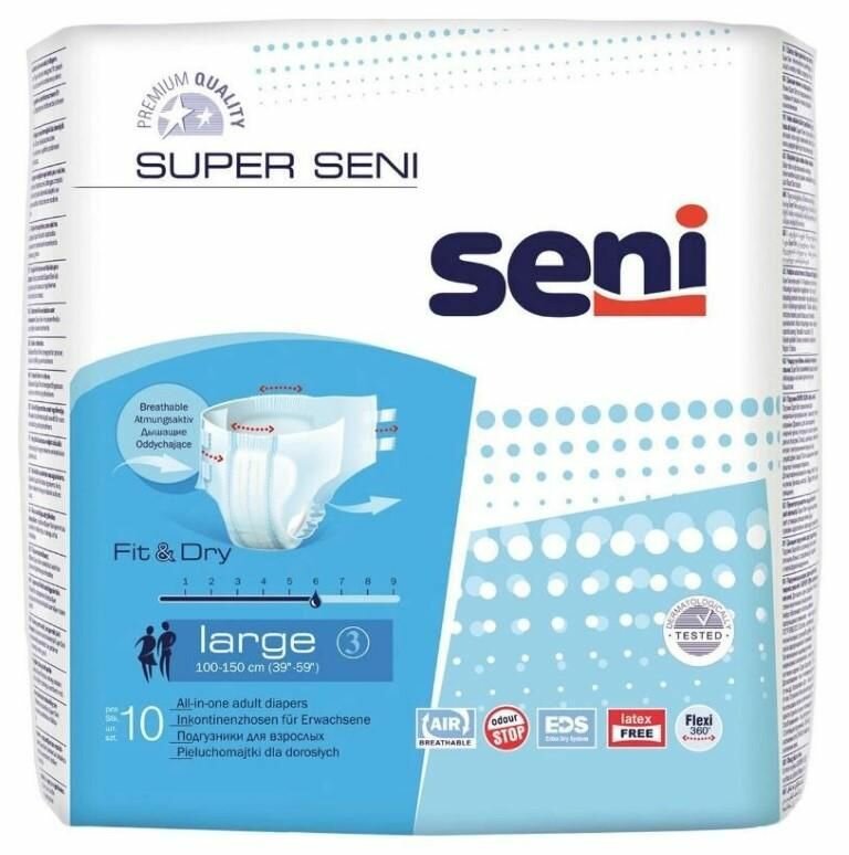 Подгузники для взрослых SENI air L 10шт, одноразовые, впитывающие
