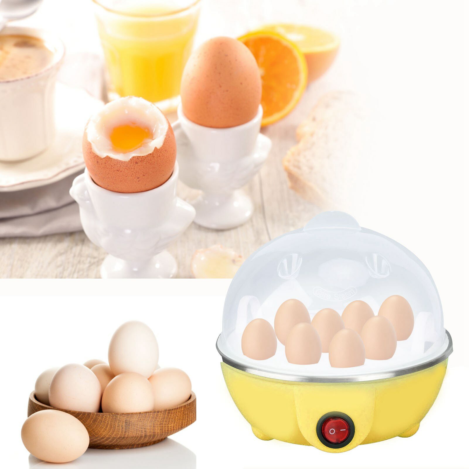 Куриная яйцеварка для приготовления до 7 больших вареных яиц, защита от сухого горения, автоматическое отключение, яйцеварка-браконьер с нагревательной пластиной, вилка стандарта США, 110 В, желтый