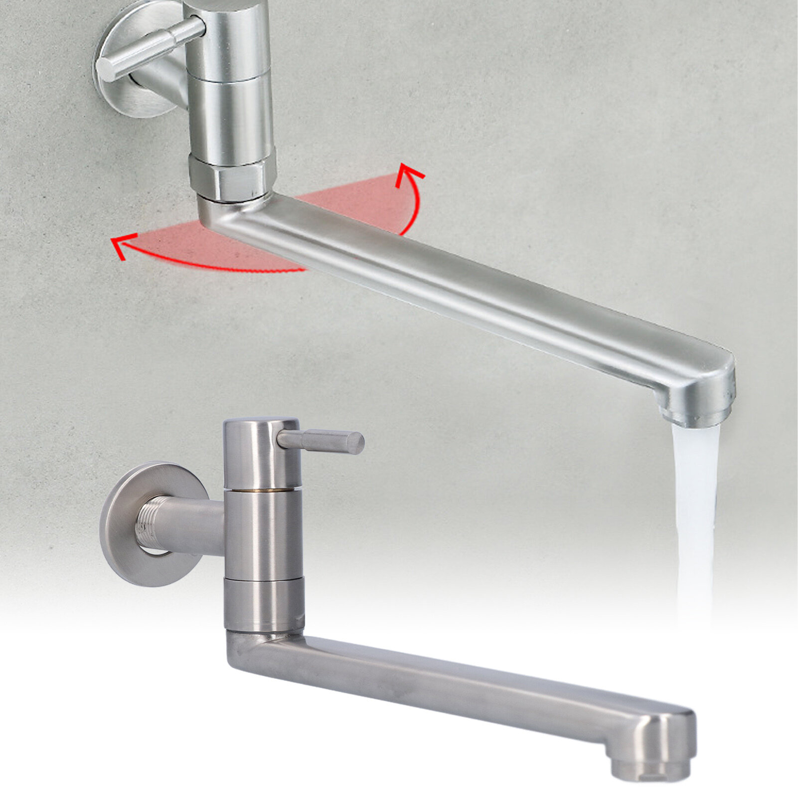 G1/2 удлиненный водопроводный кран из нержавеющей стали 304, одиночный кран холодной воды для кухни, балкона, швабры, бассейна