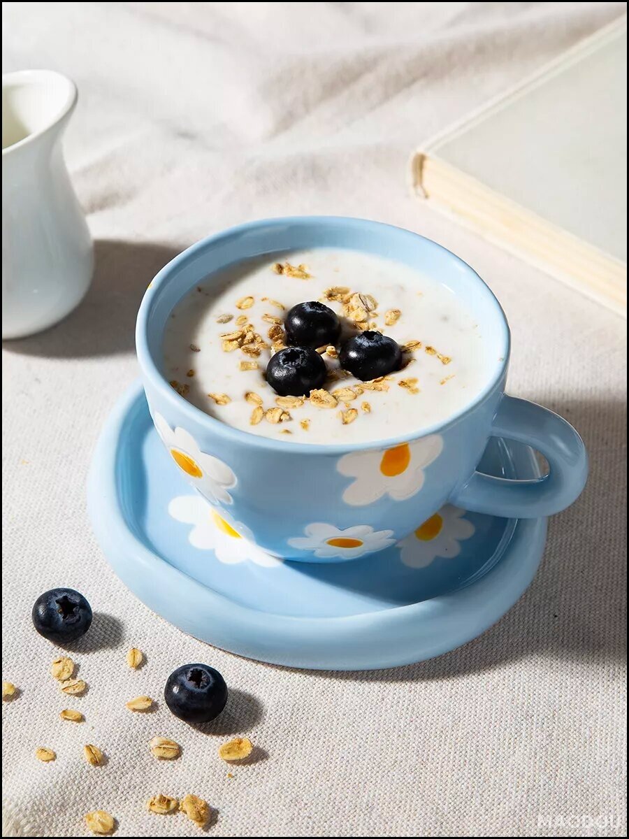 Чайная пара DB HOMME "Ромашки", набор блюдце и чашка, кружка ручной работы, голубая