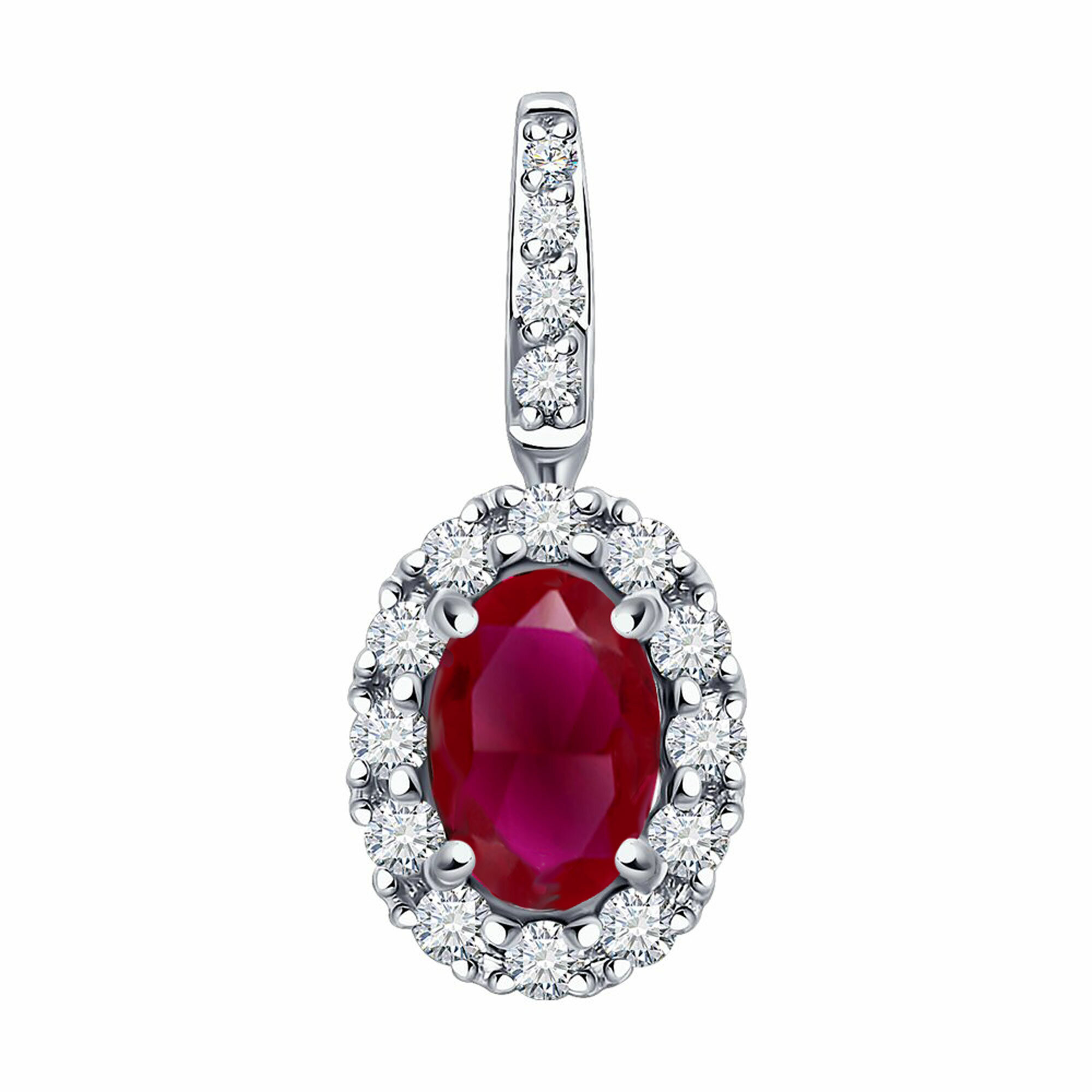 Подвеска, белое золото, 585 проба, бриллиант, рубин
