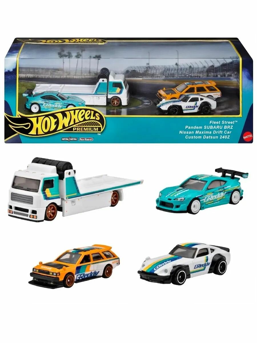 HRT53 Hot Wheels Premium Collector Set машинка металлическая игрушка коллекционная масштабная модель премиальная Fleet Street, Pandem Subaru BRZ, Nissan Maxima Drift Car, Custom Datsun 240Z 4 шт.