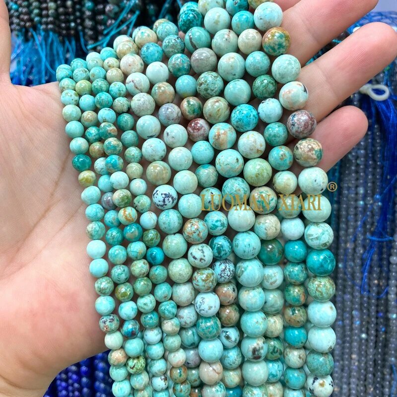 Натуральная зелёная бирюза LUOMAN XIARI бусины 4мм 6мм 8мм 10mm 18pcs 18cm, Peru green turquoise