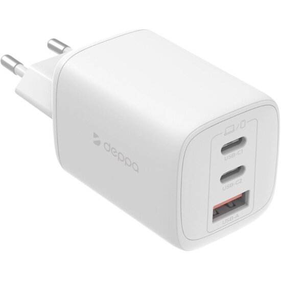 Сетевое зарядное устройство Deppa 65Вт, 2xUSB-C + USB-A, PD 3.0, QC 5.0, GaN, белый (11481)