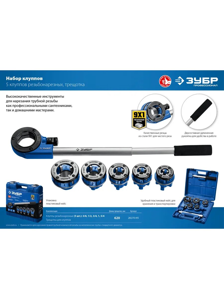 Набор клуппов с трещоткой №5, Профессионал (28270-H5)