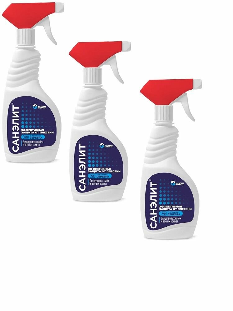 Чистящее средство Санэлит антиплесень, спрей для душевых кабин и ванных комнат, 500 мл, 3 шт
