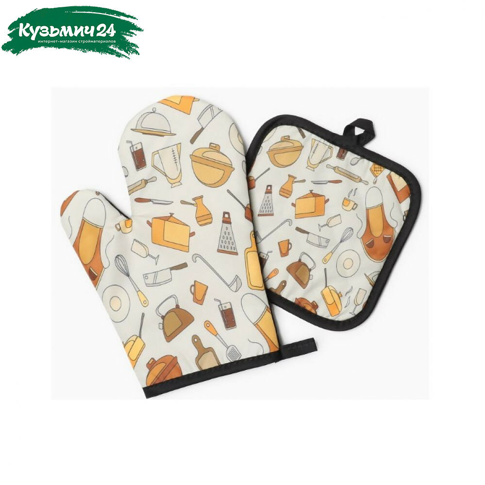 Набор кухонный Доляна Кухня прихватка 17х17 см+ варежка 26х16 см