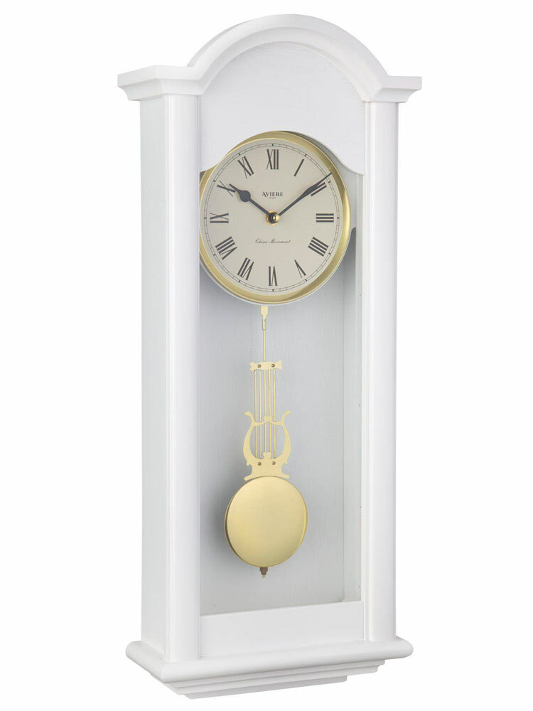 Настенные часы с боем и мелодией, деревянные для дома в гостиную, зал, цвет Белый. Av02505 White