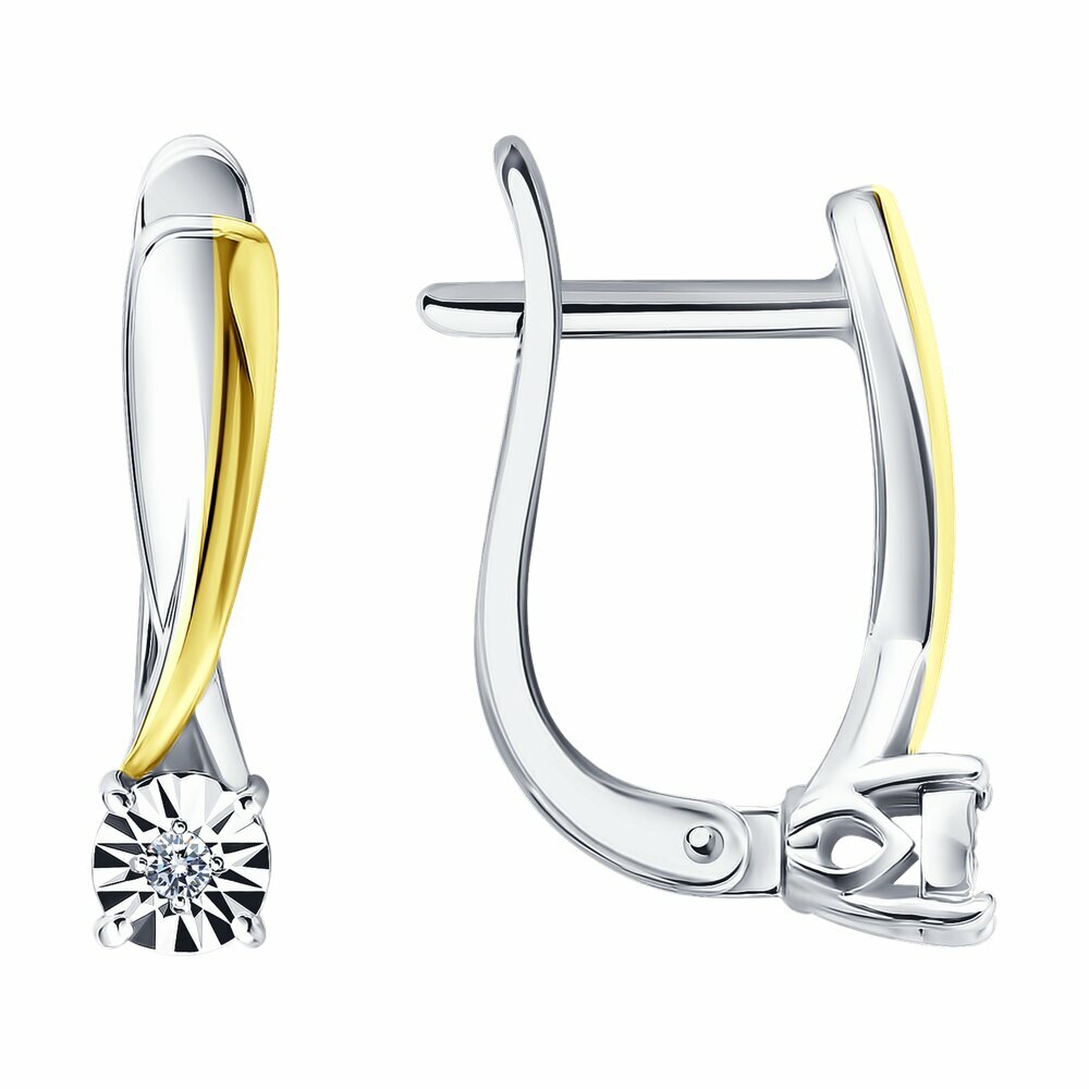 Серьги, серебро, 925 проба, родирование, бриллиант