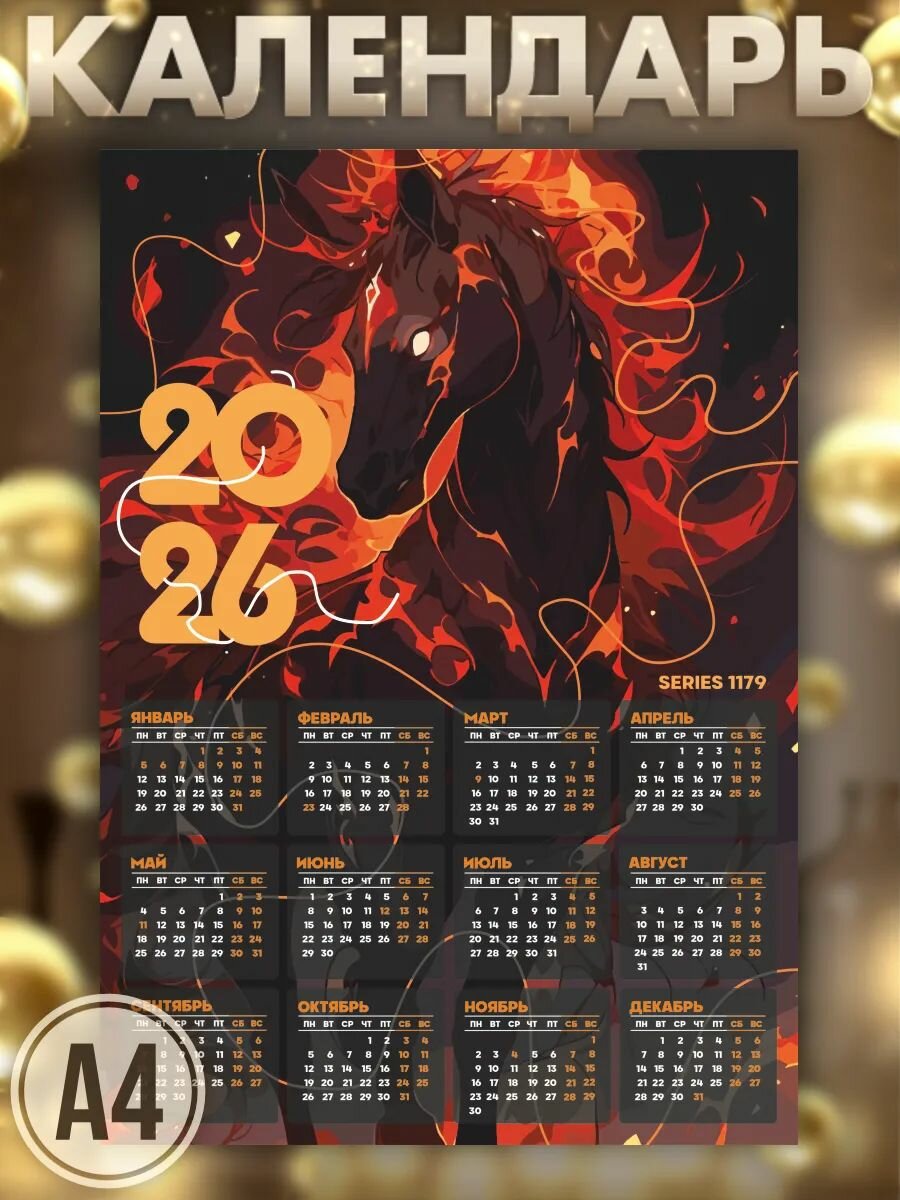Календарь 2026 настенный красная огненная лошадь