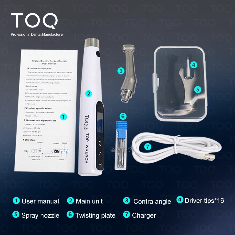 Беспроводной динамометрический ключ для имплантатов TOQ (16 предметов)