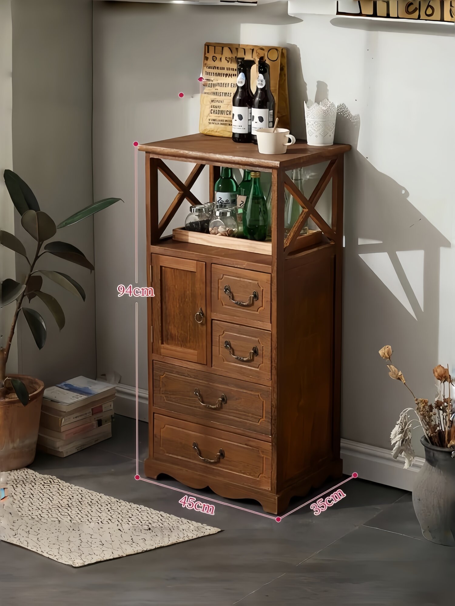 Комод из цельного дерева, простое хранение в стиле ретро, многослойный