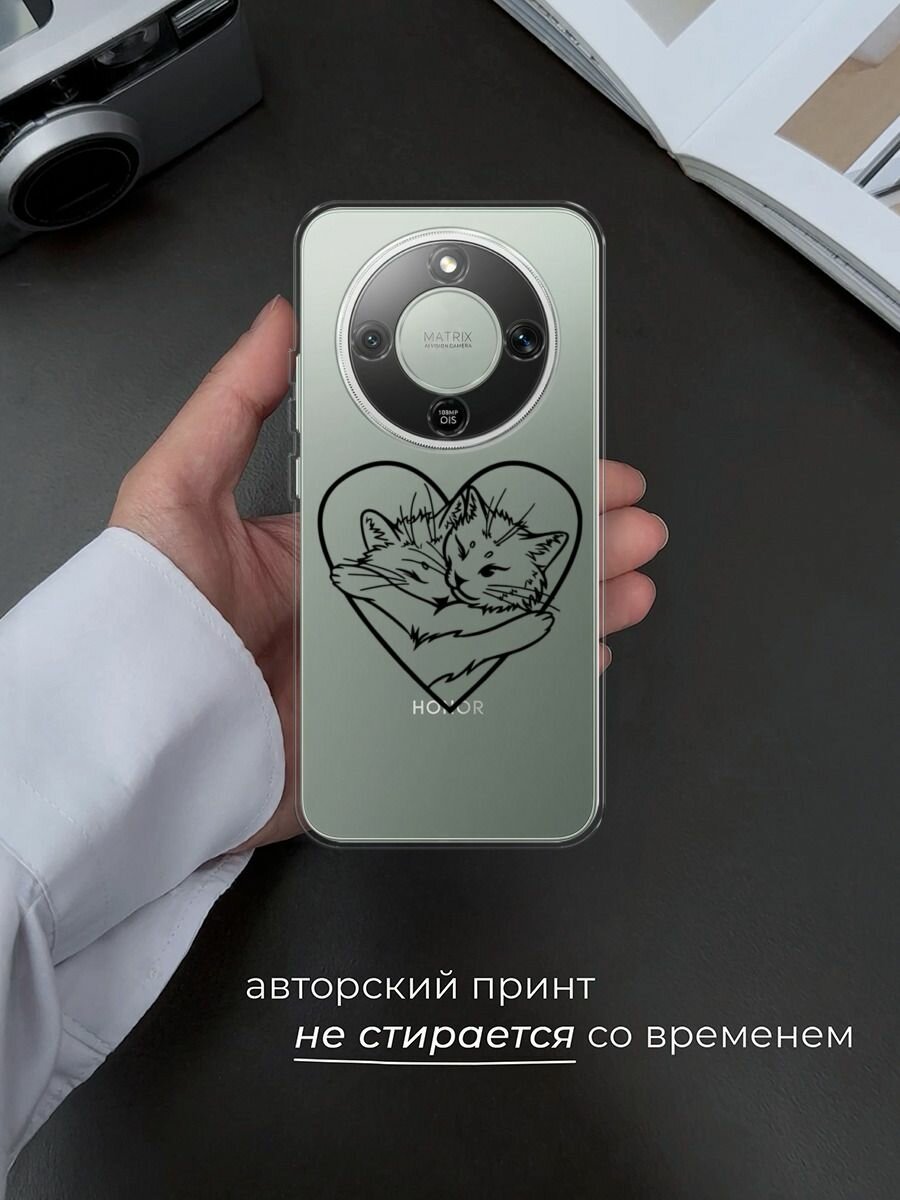 Чехол на Honor X9d / Хонор X9d с принтом Влюблённые котики рисунок 3, прозрачный — фото 1