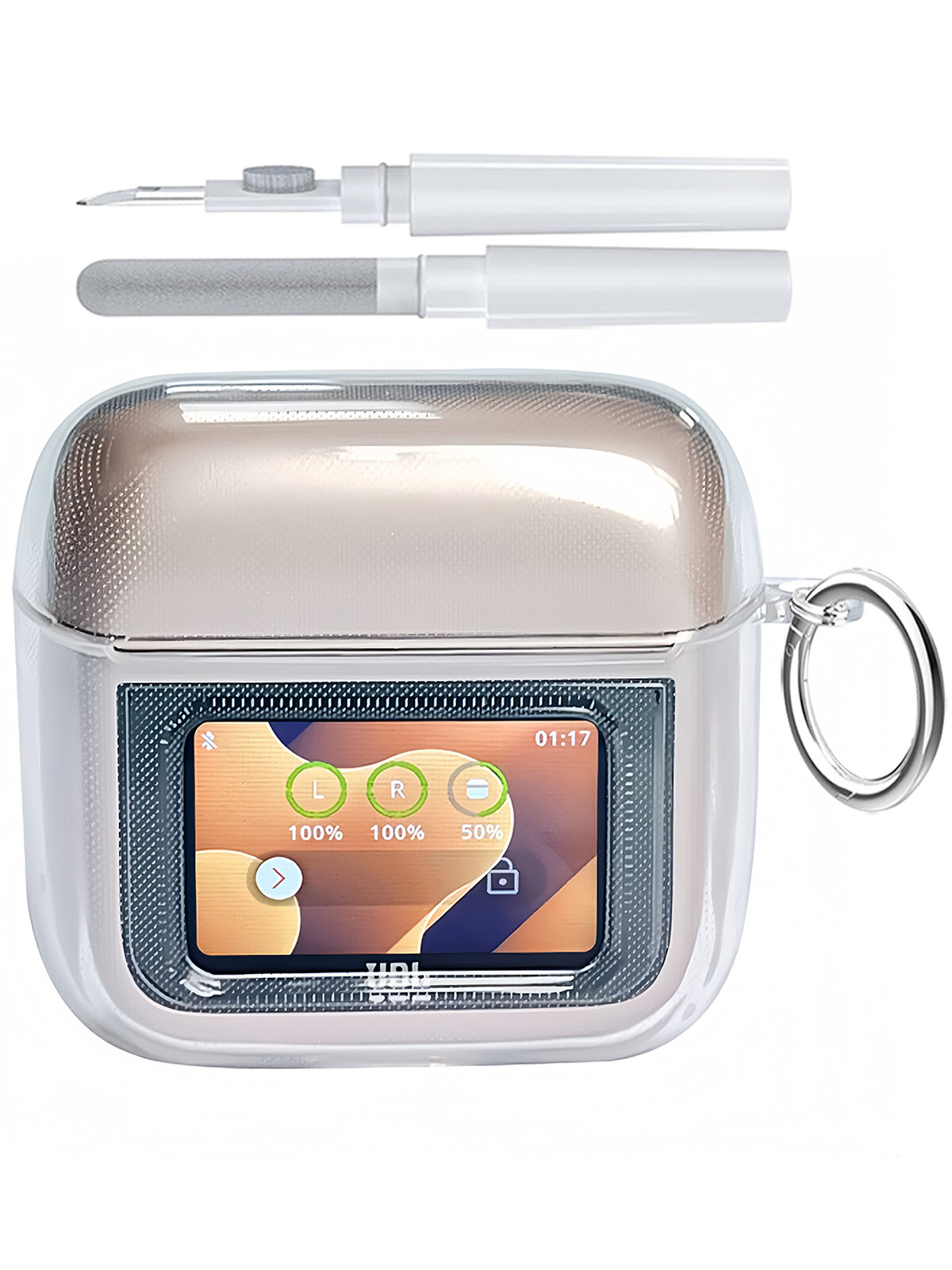 Чехол для JBL Tour Pro 3, мягкий чехол из ТПУ с набором для чистки с карабином, прозрачный