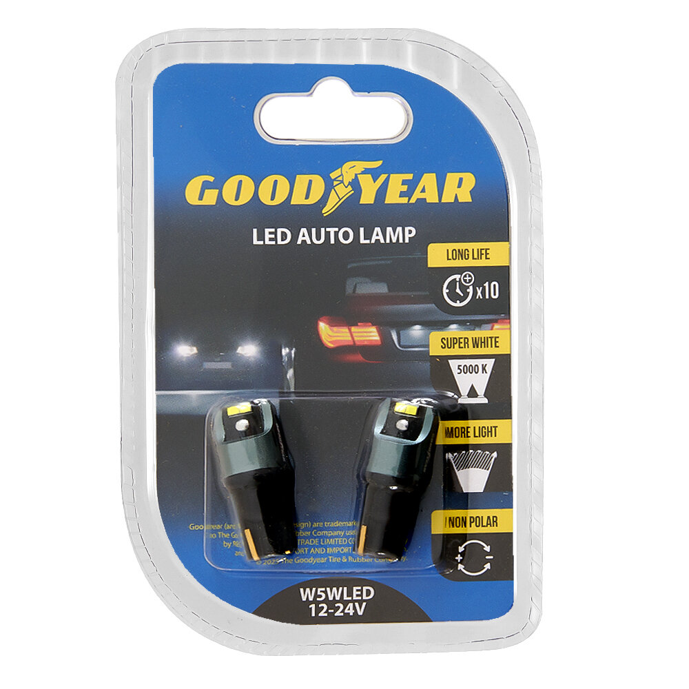 Лампа светодиодная GOODYEAR 12-24V W5WLED 1.7W 2 шт GY015005