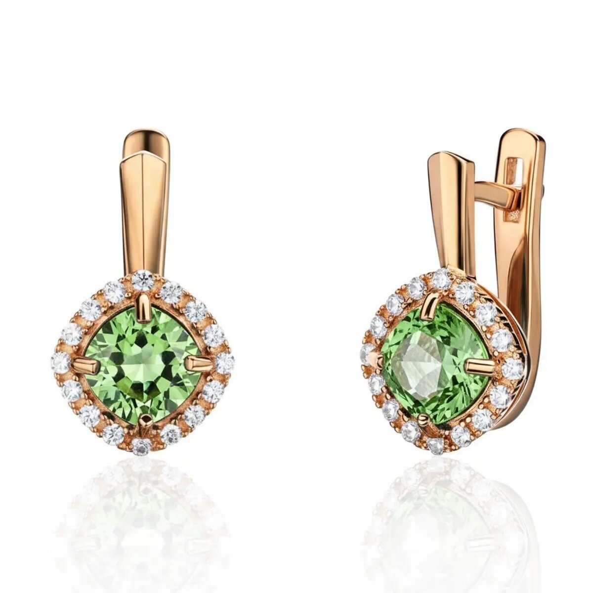 Серьги, красное золото, 585 проба, фианит, кварц