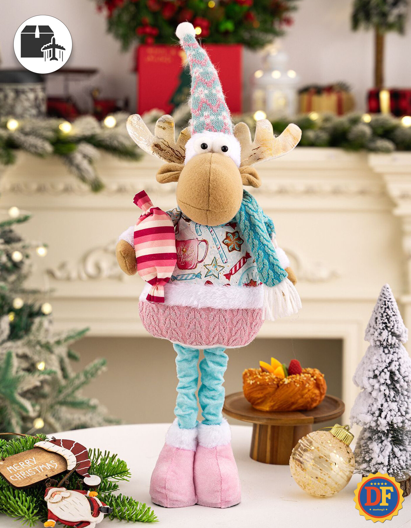 Рождество: 2025 новая рождественская телескопическая кукла, плюшевое украшение для окон-Рождественский лось, 1 шт