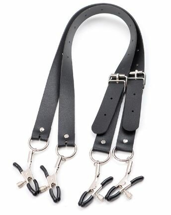 Товары для взрослых, Ремни для раздвижения половых губ с зажимами, Набор из двух штук Черный