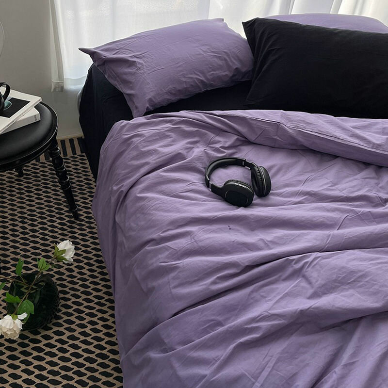 Комплект постельного белья для общежития в стиле INS из четырех частей стираного хлопка и пододеяльника в японском минималистском стиле,200*230cm