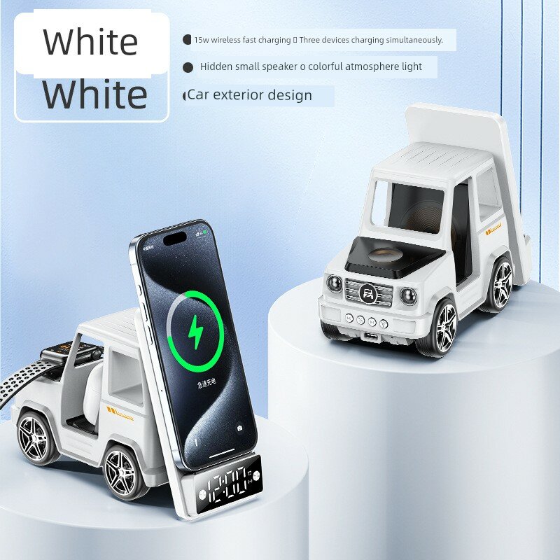 G63 Беспроводная зарядка 3 в 1 с Bluetooth-колонкой для телефона, наушников, часов - Белый