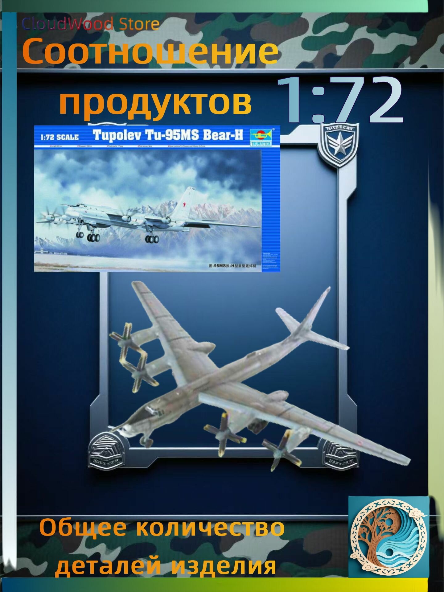 Trumpeter 01601 1:72 Советский тяжелый бомбардировщик Ту-95МС Bear-HСборка моделей самолетов
