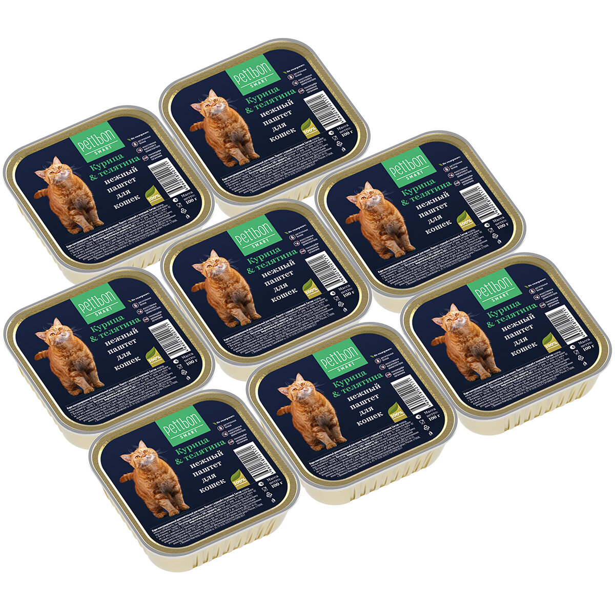 Корм влажный Petibon Smart для кошек паштет, курица телятина, 100 г х 8 шт