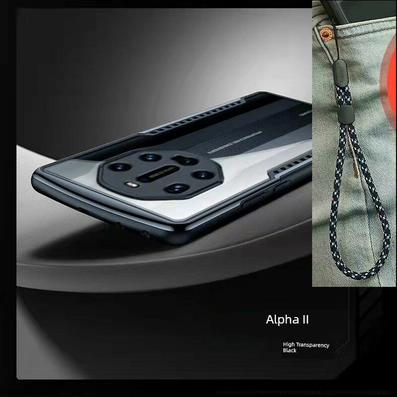 Силиконовый чехол Alfa 2nd Generation для Huawei Mate 40 RS, высокопрозрачный черный с ремешком