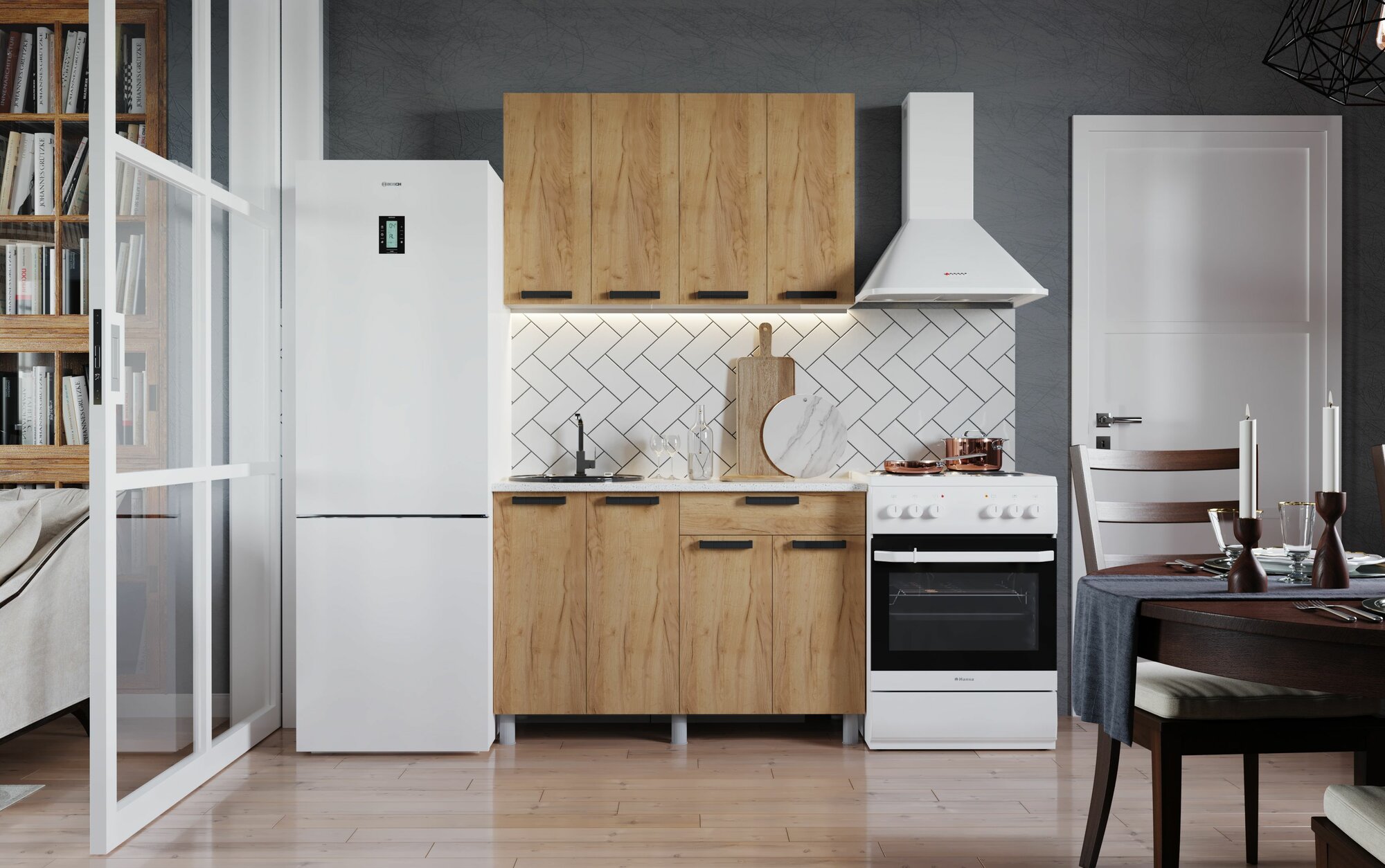 Кухонный гарнитур Диор (Корпус: 1,2 м белый + Фасад: "Диор" 1,2 м Дуб Крафт Золотой) (Микон)