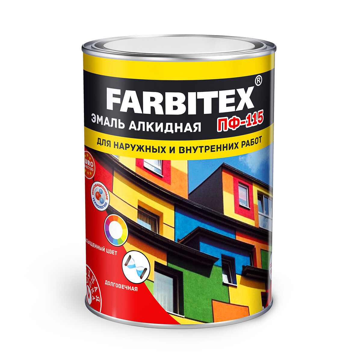 Эмаль алкидная FARBITEX ПФ-115, цвет красный, 1,8 кг, для внутренних и наружных работ