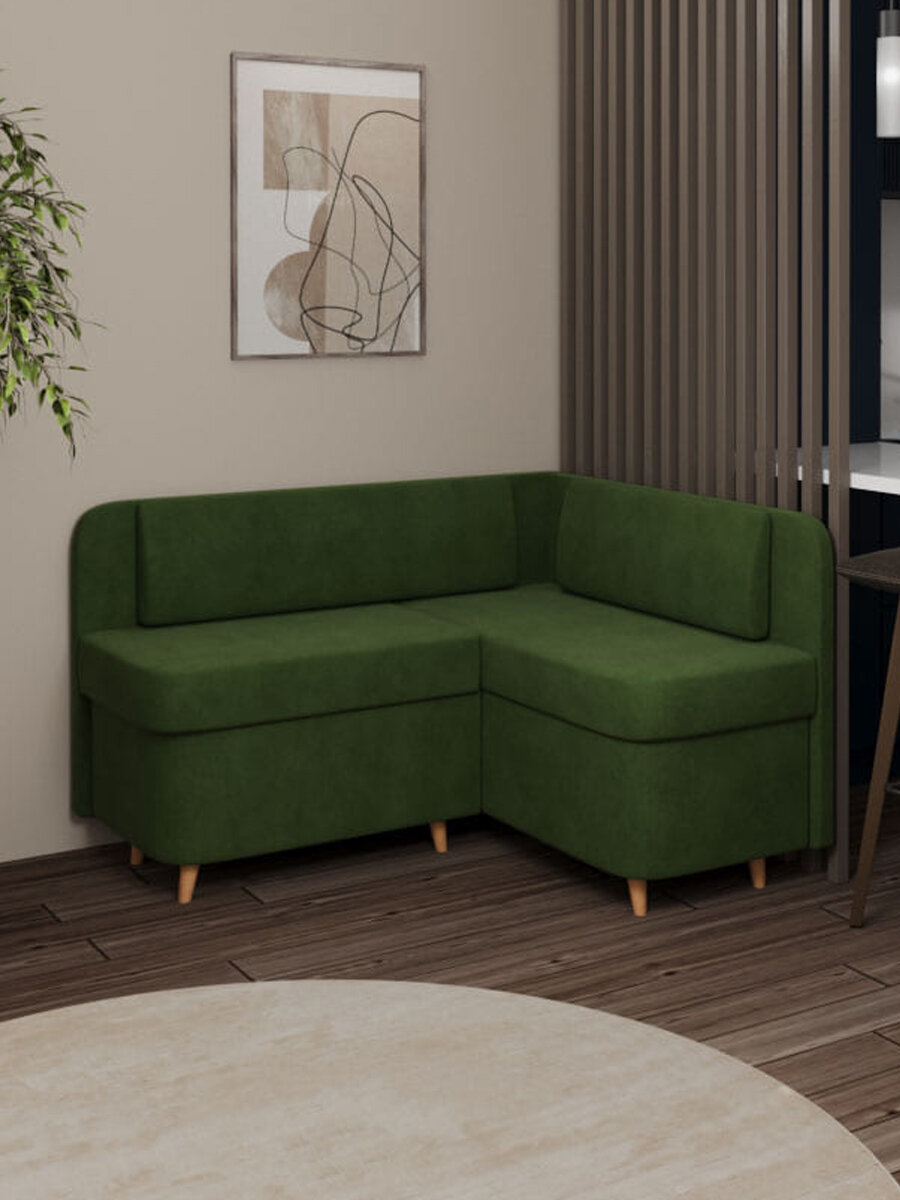 Кухонный уголок 116х142см угловой диван на кухню Лагуна-3, зеленый велюр