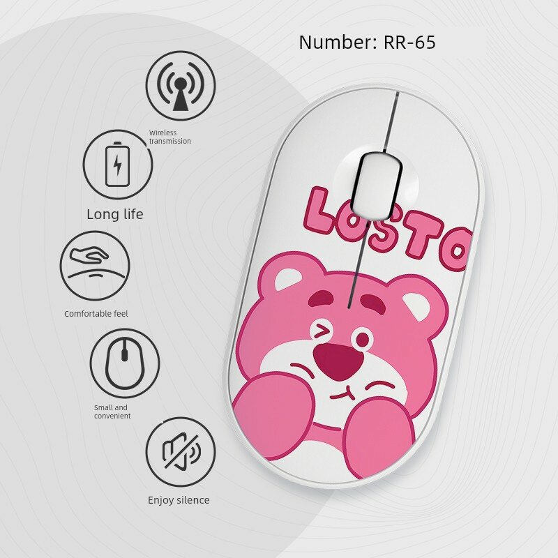 Беспроводная мышь Strawberry Bear: милая, бесшумная, USB, высококачественная, плавная работа для ноутбуков, ПК и