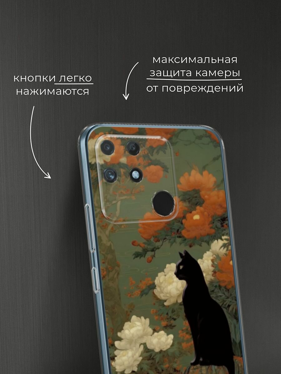 Чехол на Realme Narzo 50A / Реалми Нарзо 50A с принтом Black cat — фото 1